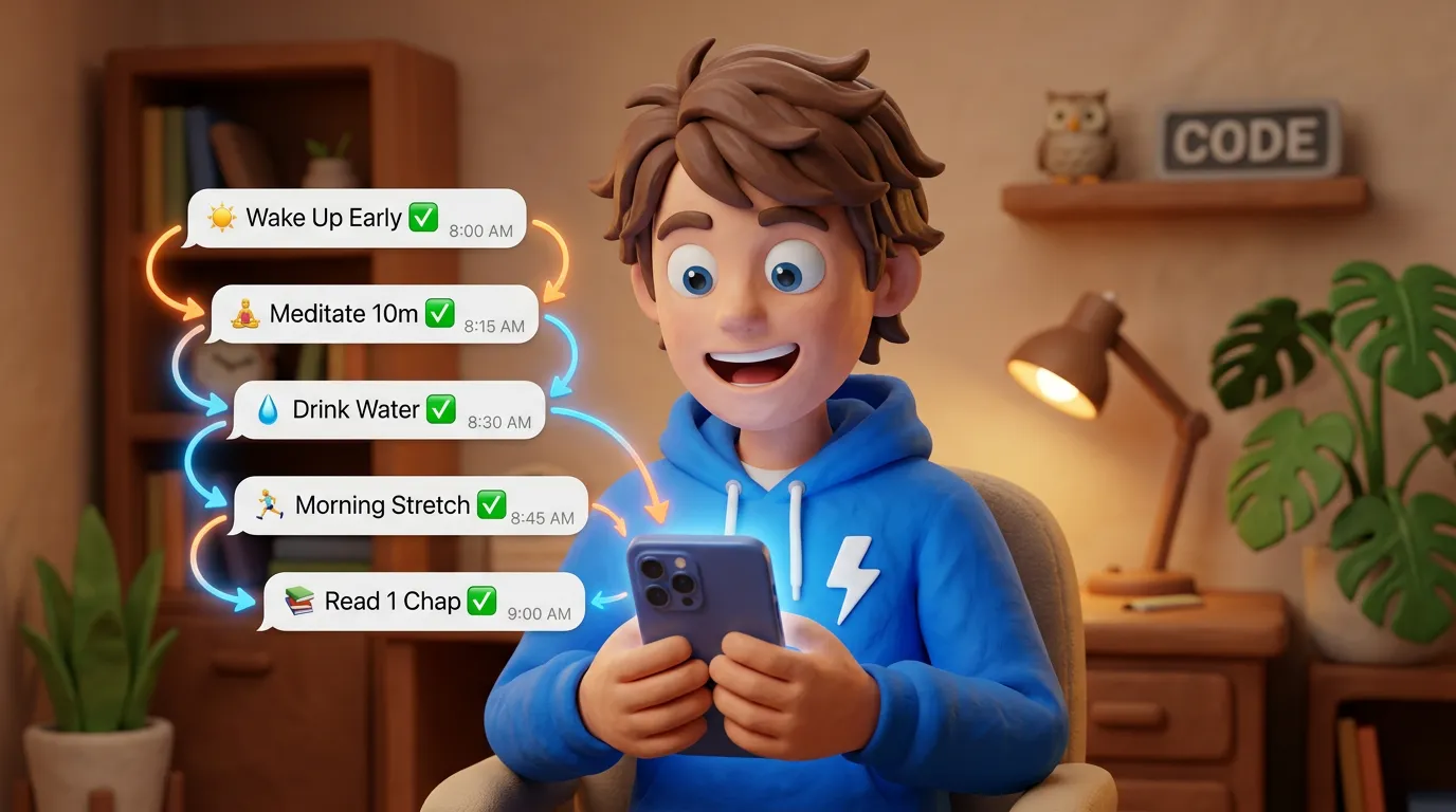 OpenClaw habit stacking workflow showing linked habit chain in Telegram