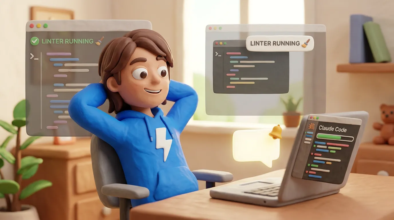 Avec les hooks configurés, Claude Code gère automatiquement les approbations et le nettoyage de routine — vous n'intervenez que lorsqu'il y a une décision réelle à prendre