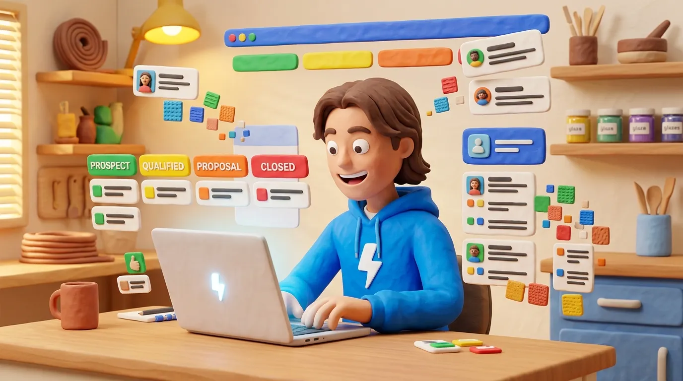 CRM personalizado construído com Blink: visualização de pipeline, banco de dados de contatos e registro de atividades — gerado a partir de uma descrição, implantado em uma tarde