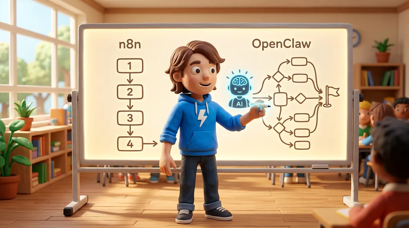 The fundamental difference: n8n requires you to pre-define every step; OpenClaw reasons its way to the outcome