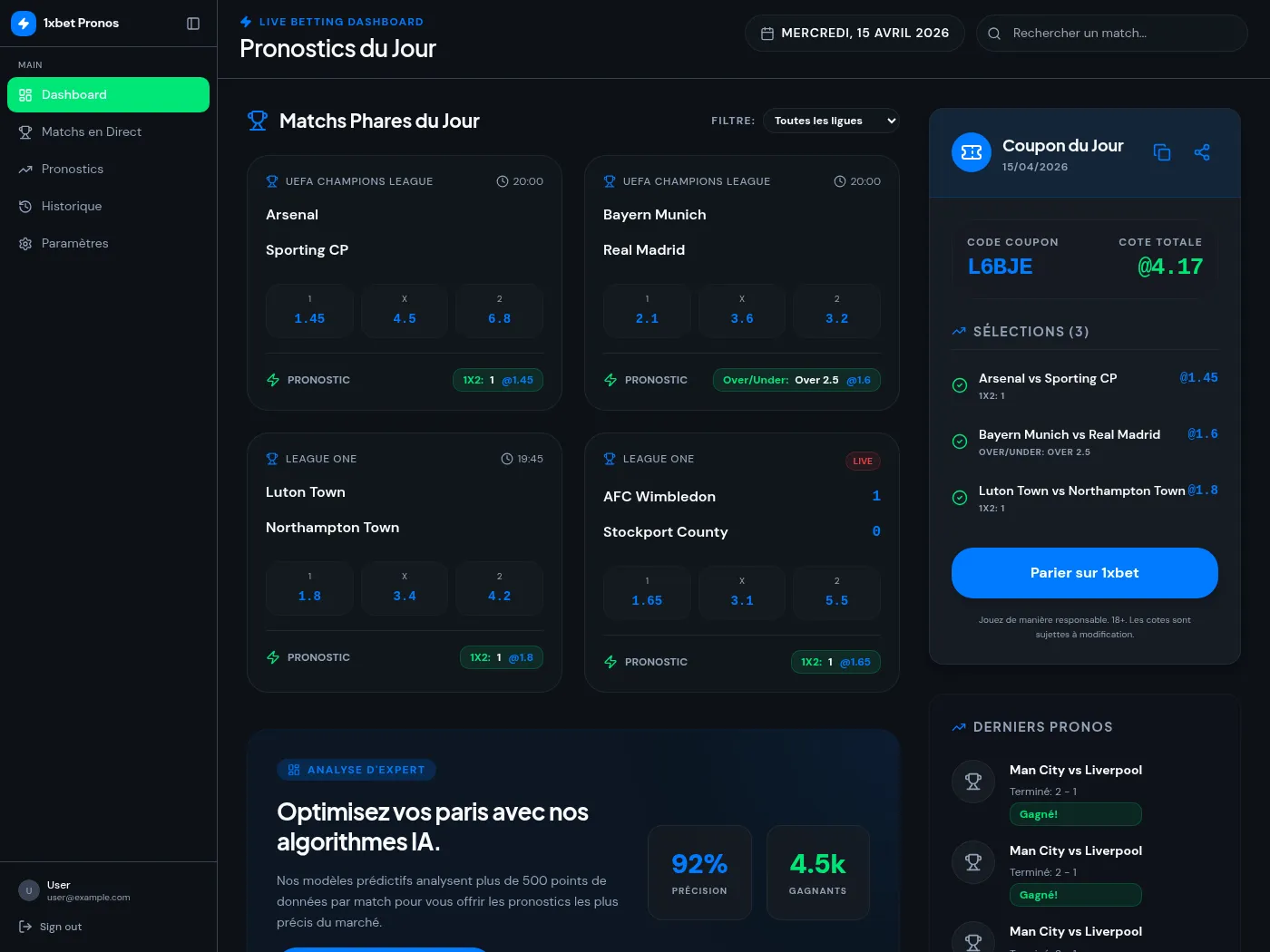 1xbet Pronostics Dashboard