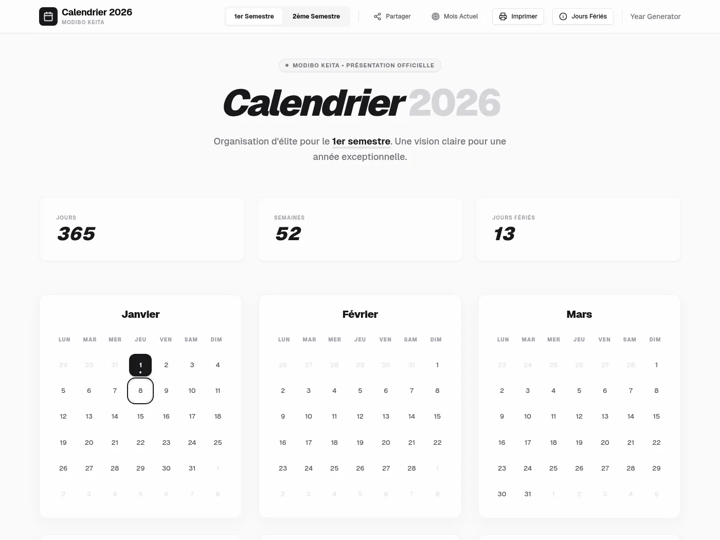 2026 Calendar Generator