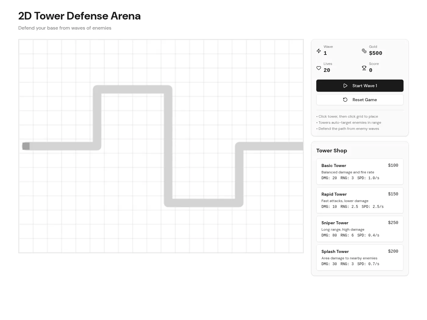 2D Tower Defense Arena