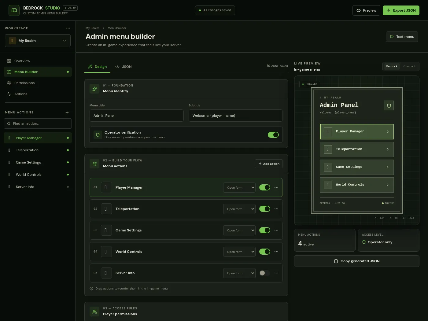 Bedrock Admin Menu UI