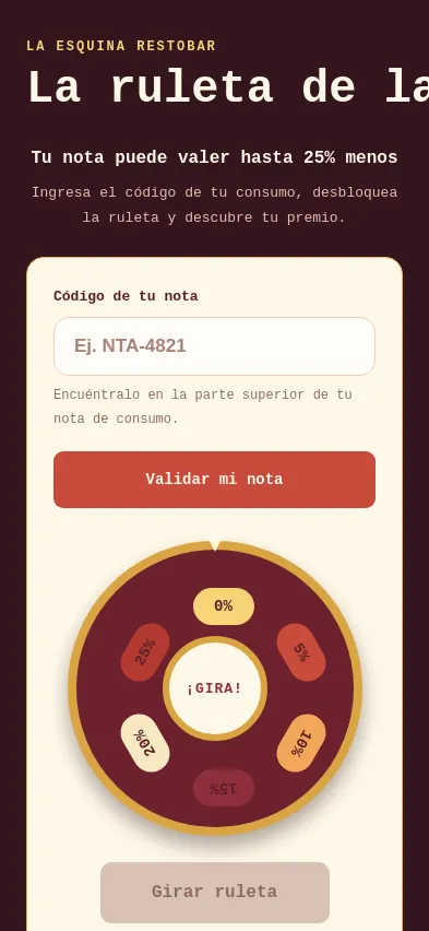 Ruleta de Descuentos Restobar