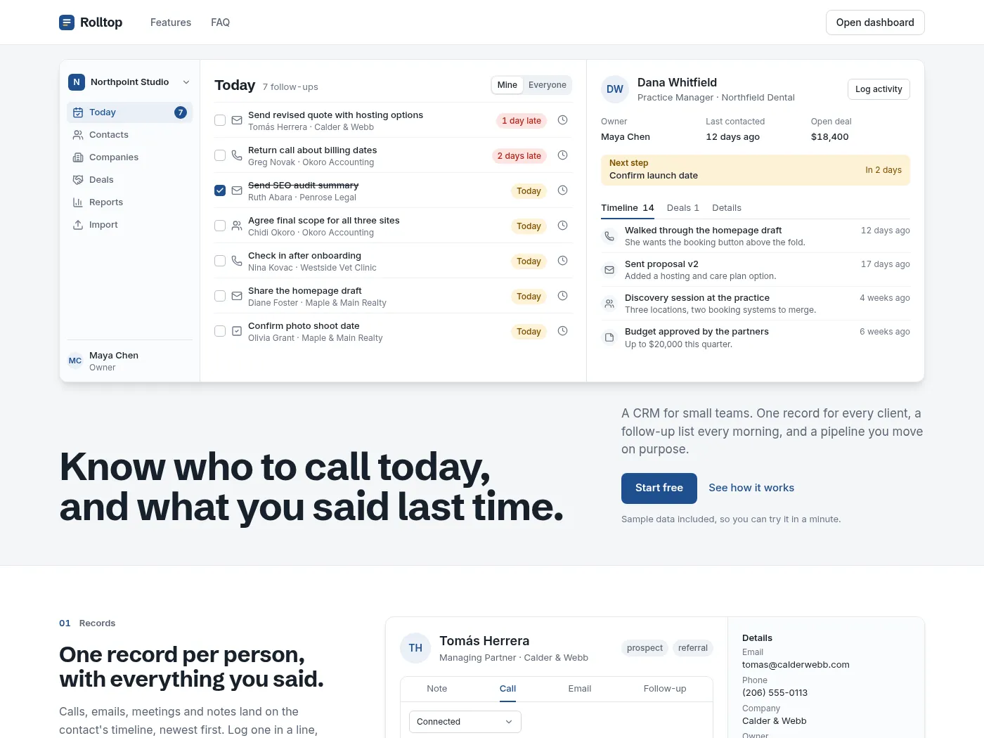 Rolltop CRM Landing Page