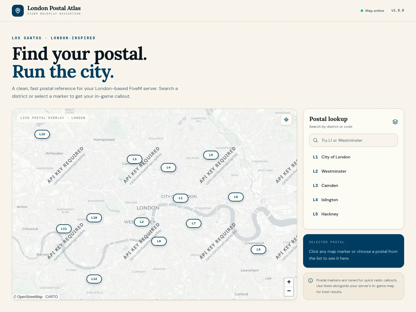 London FiveM Postal Map