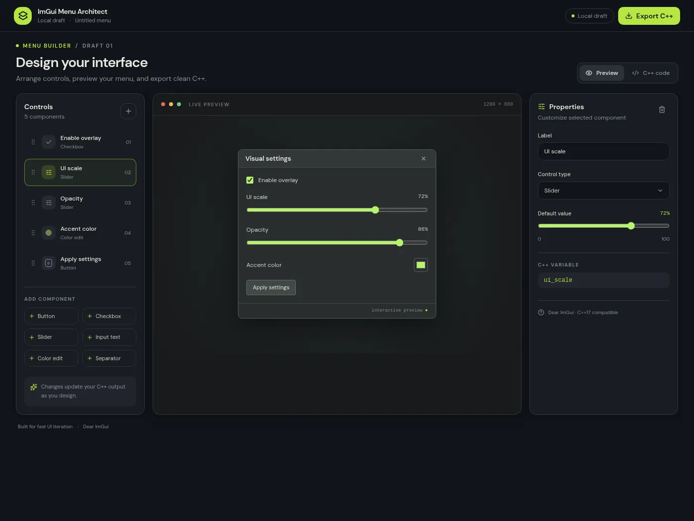 ImGui Menu Architect