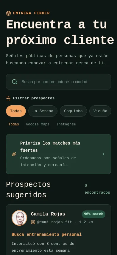 Entrena Finder Móvil