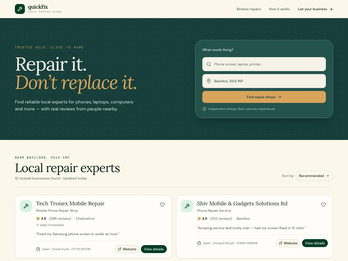QuickFix Repair Finder