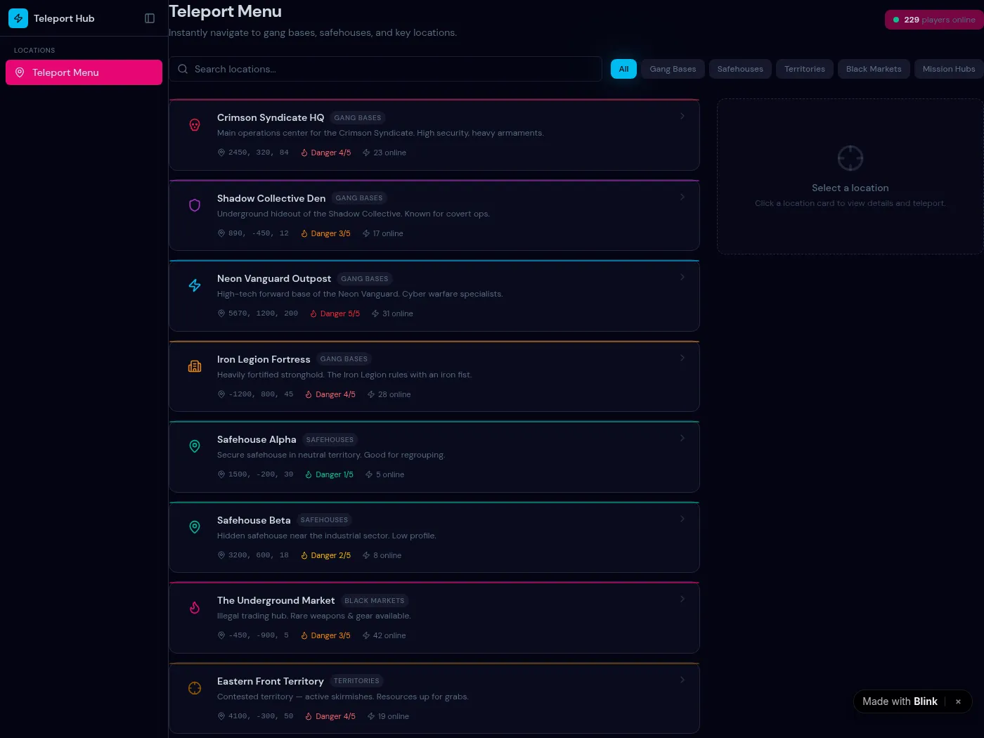 Teleport Menu Hub