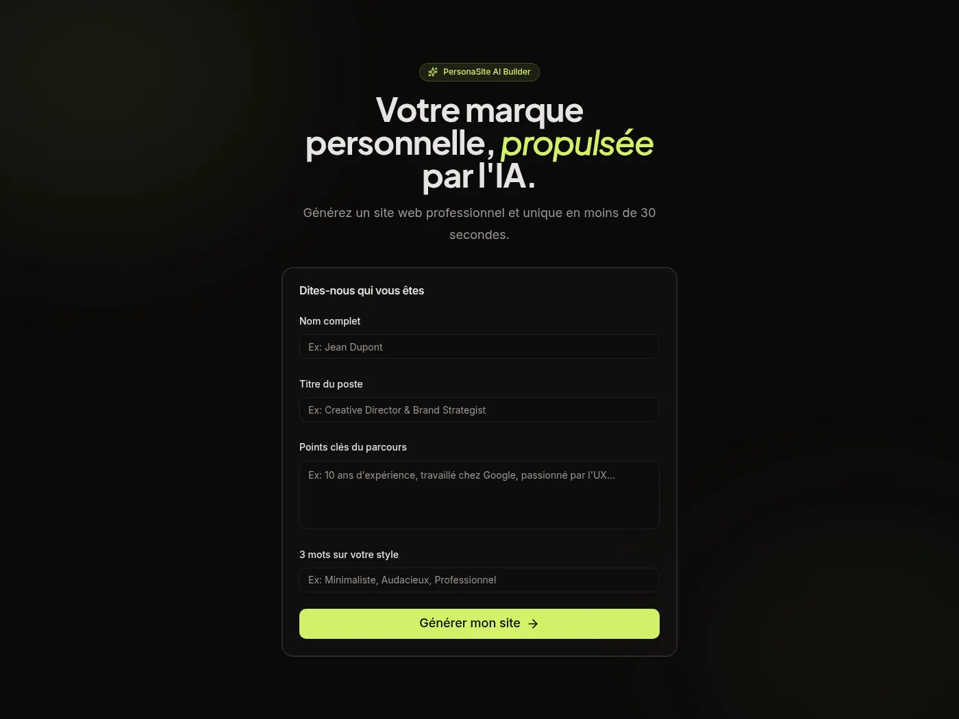 PersonaSite AI Builder