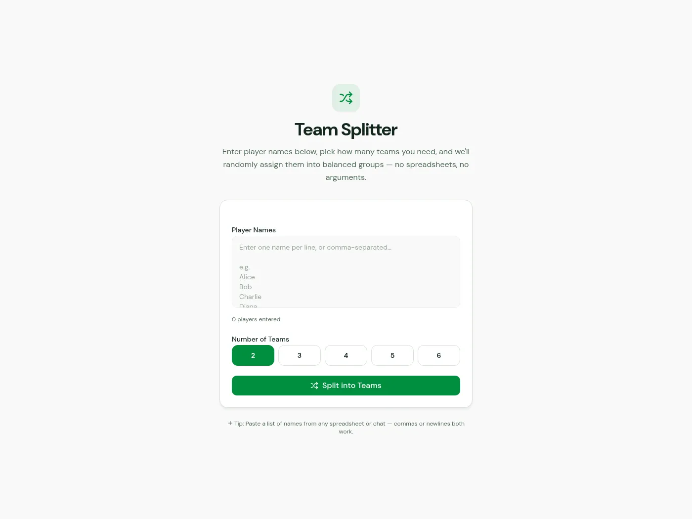 Team Splitter App