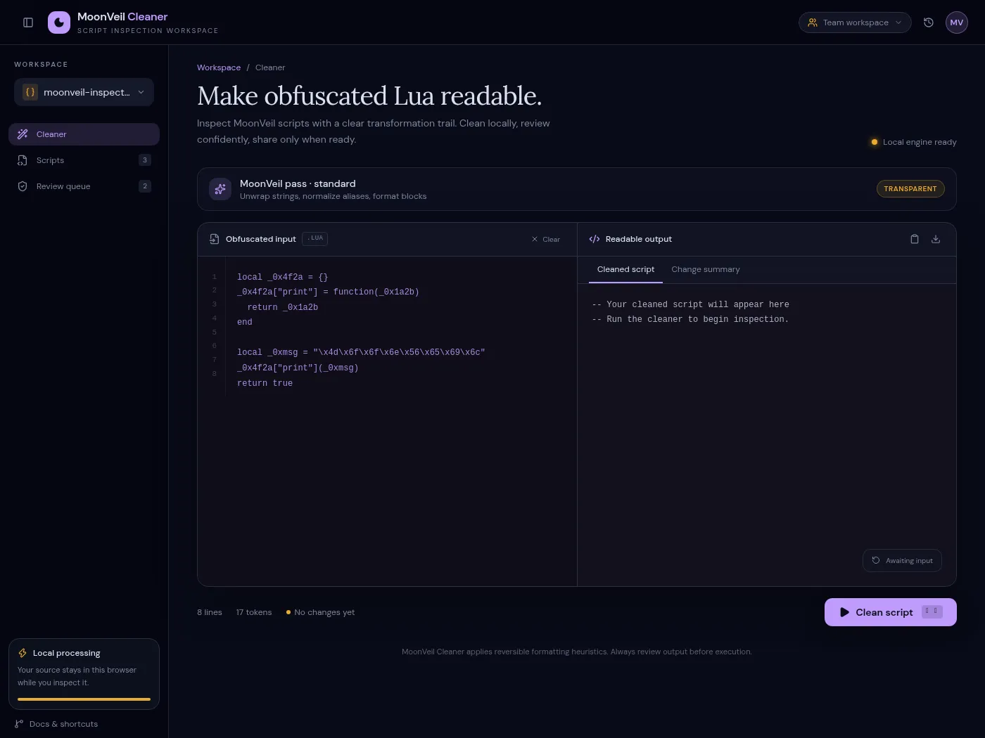 MoonVeil Script Cleaner