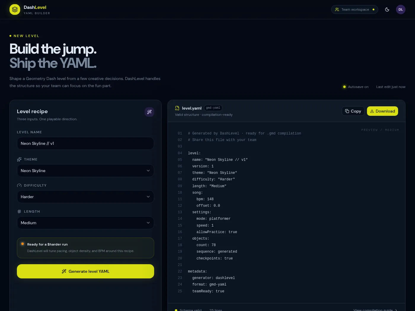 DashLevel YAML Builder