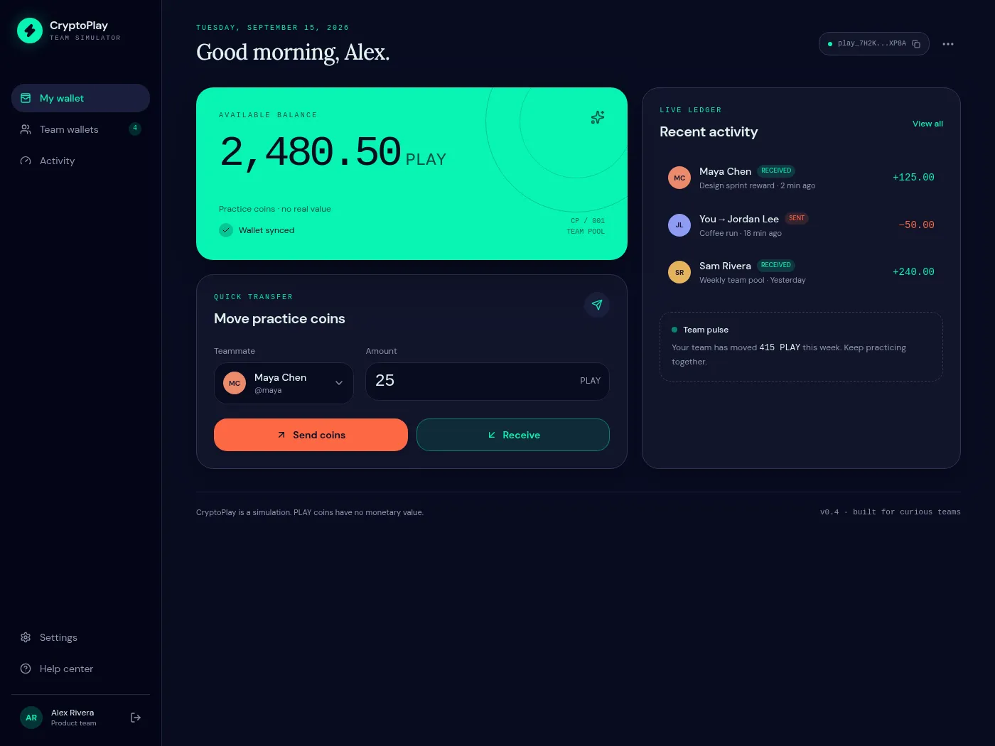 CryptoPlay Wallet Simulator