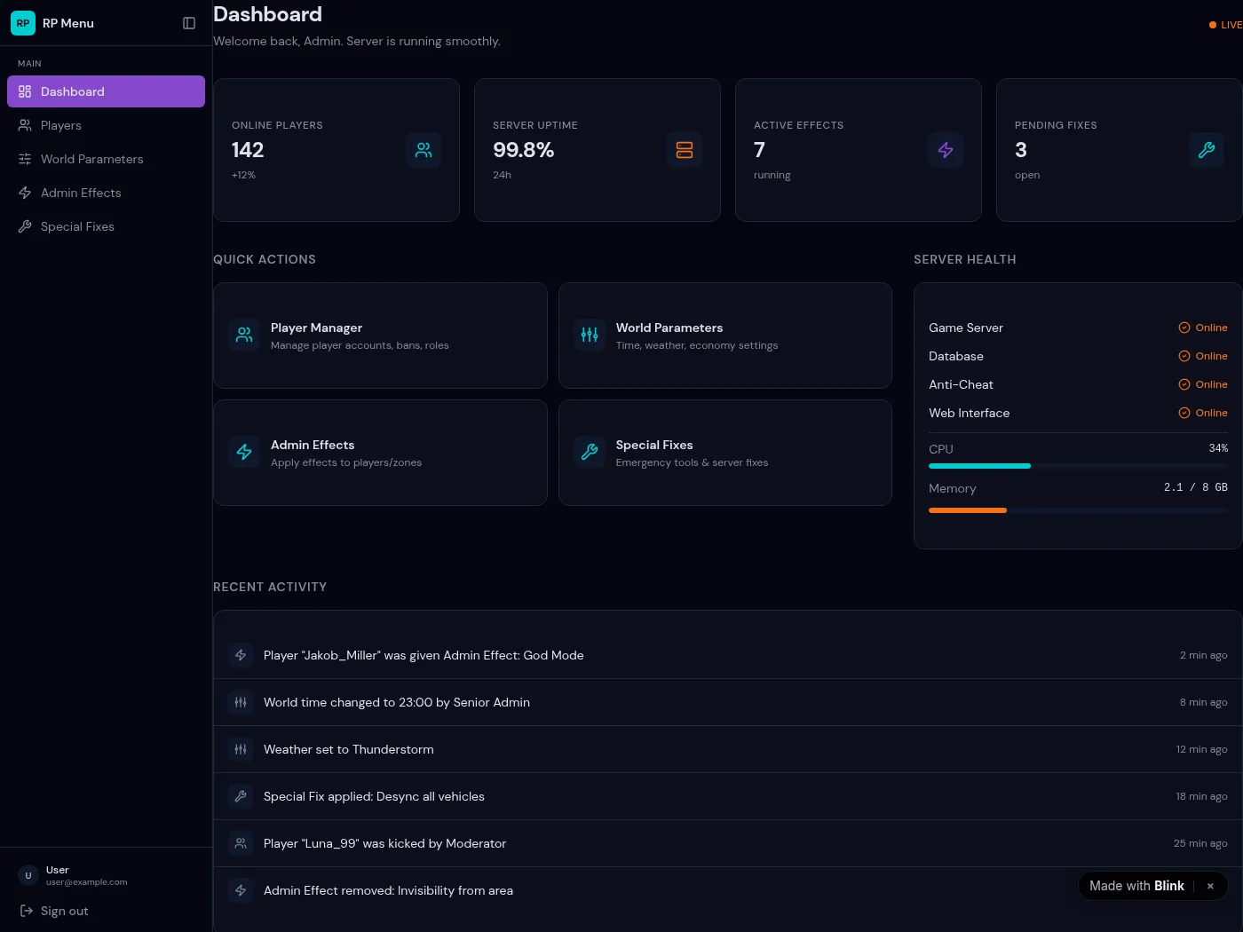 RP Menu Admin Console