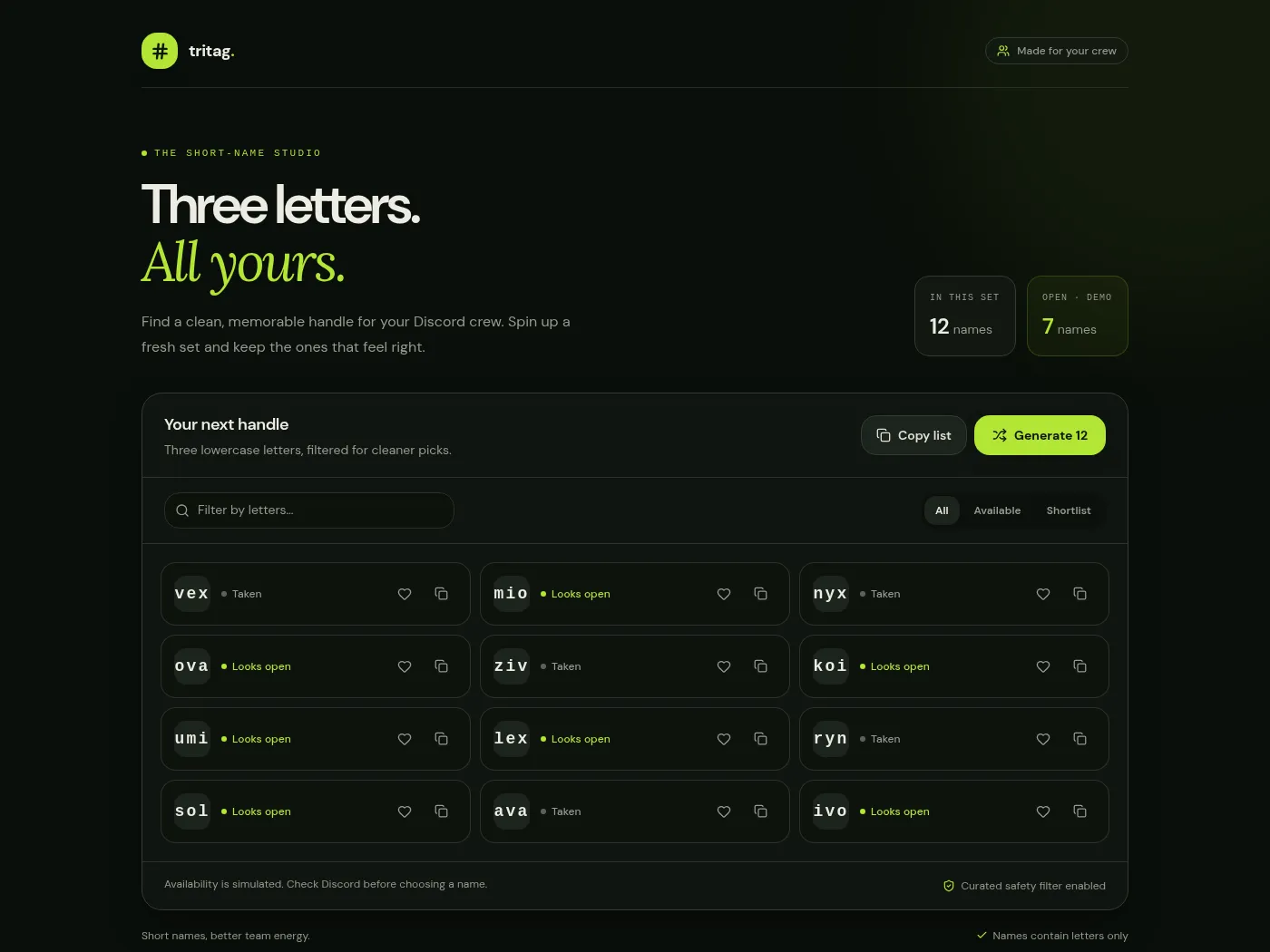 TriTag Discord Names