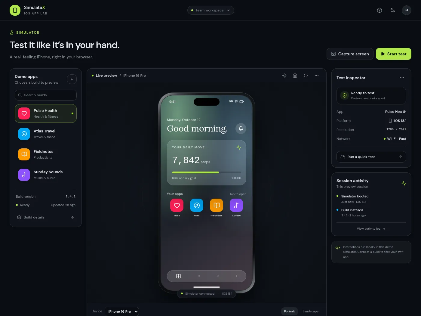 SimulateX Web iOS Lab
