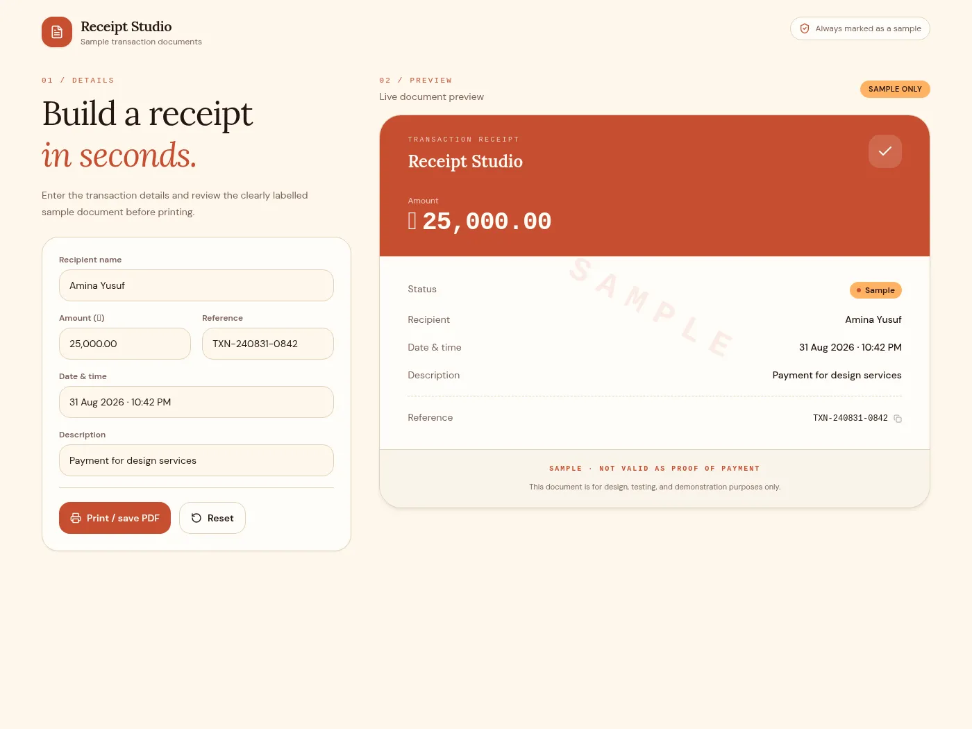 O-Pay Receipt Generator