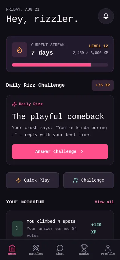 RIZZUP Social Gaming App