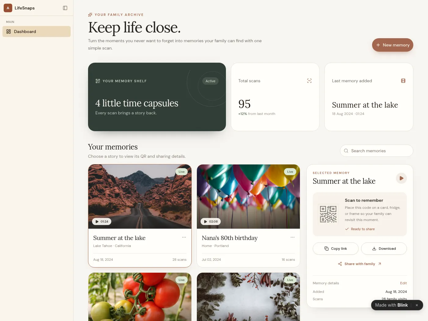 LifeSnaps QR Dashboard