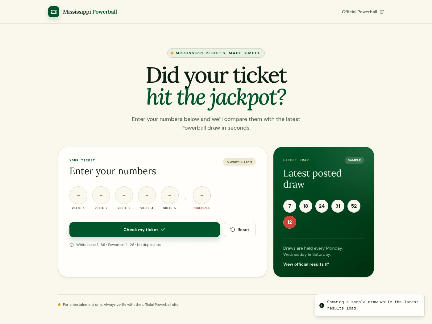 Powerball Checker Site
