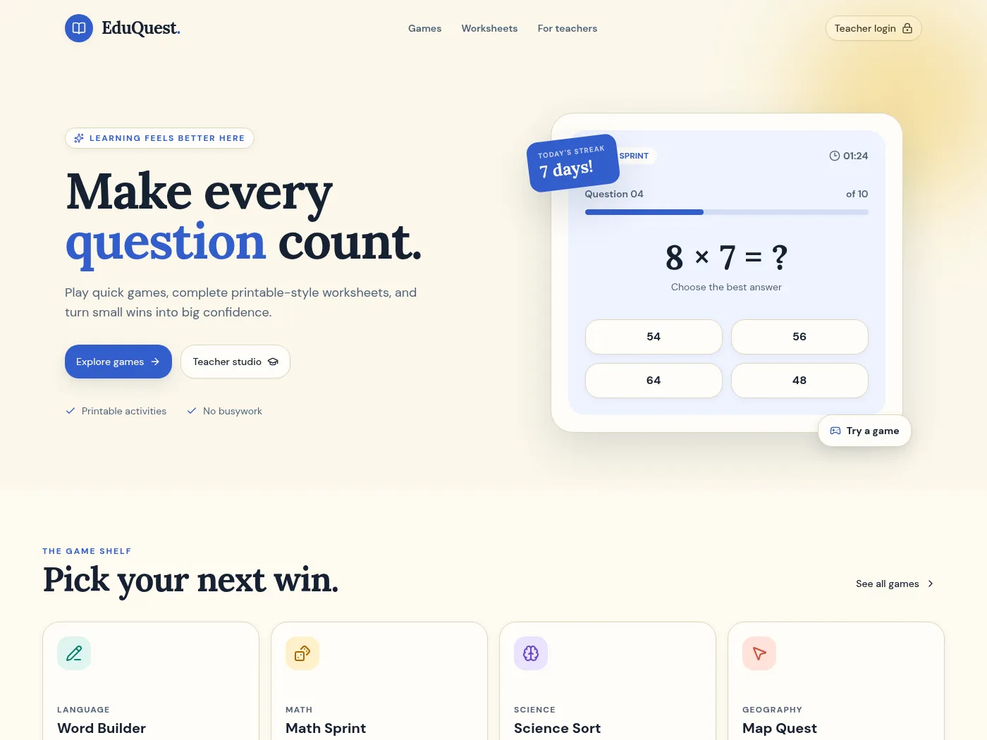 EduQuest Worksheet Platform