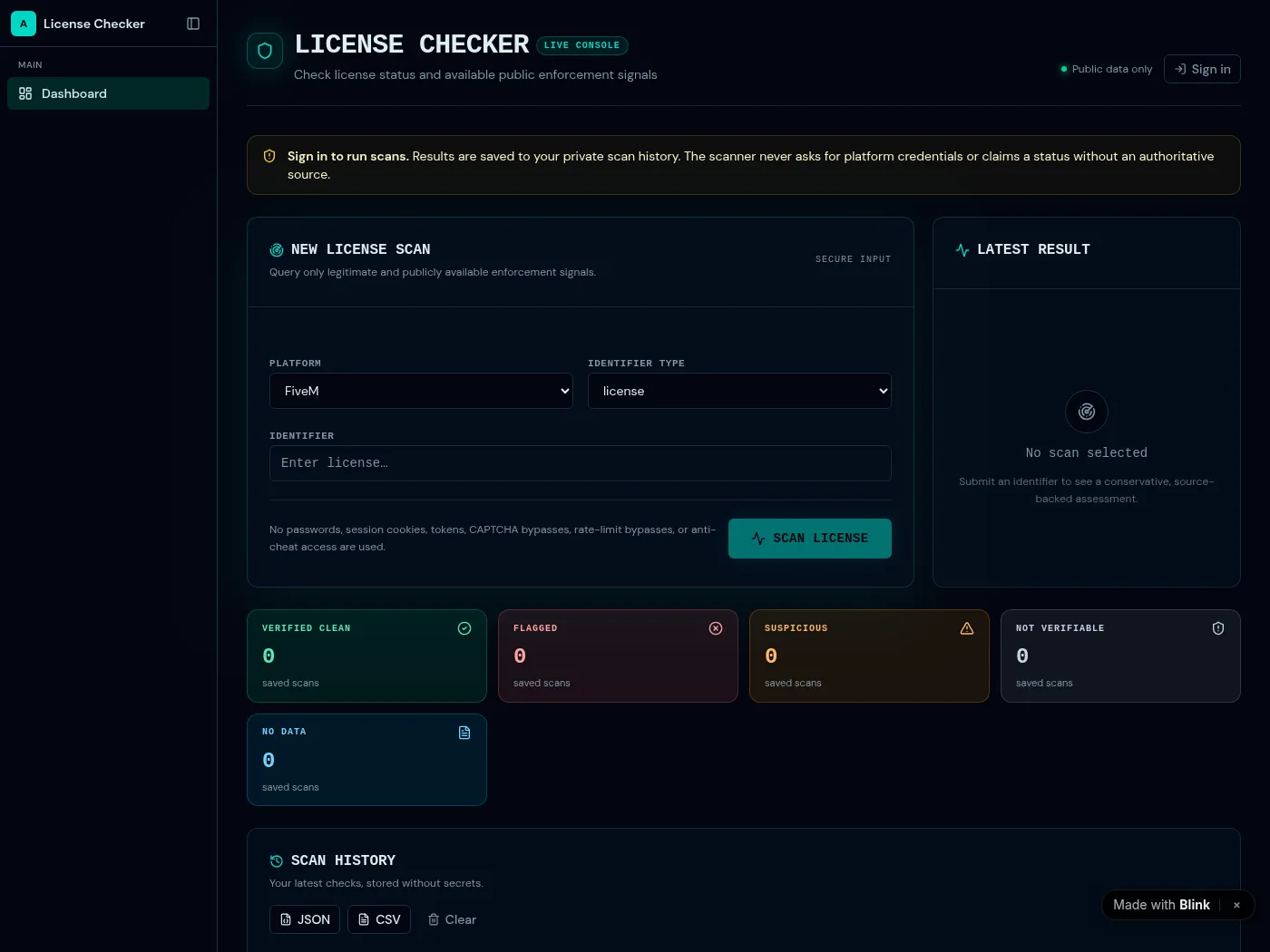 License Checker Dashboard