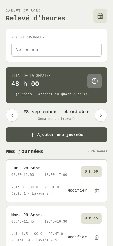 Relevé d'Heures Chauffeur
