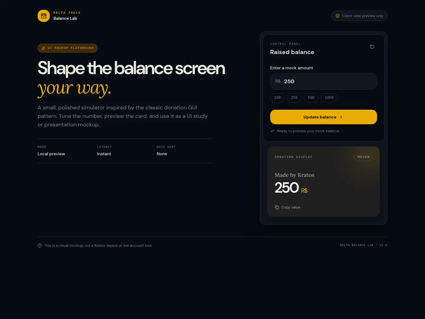 Delta GUI Mock Balance
