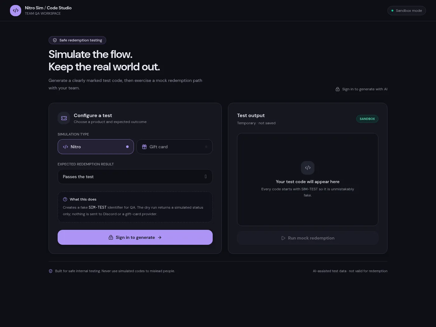 Nitro Sim Code Studio