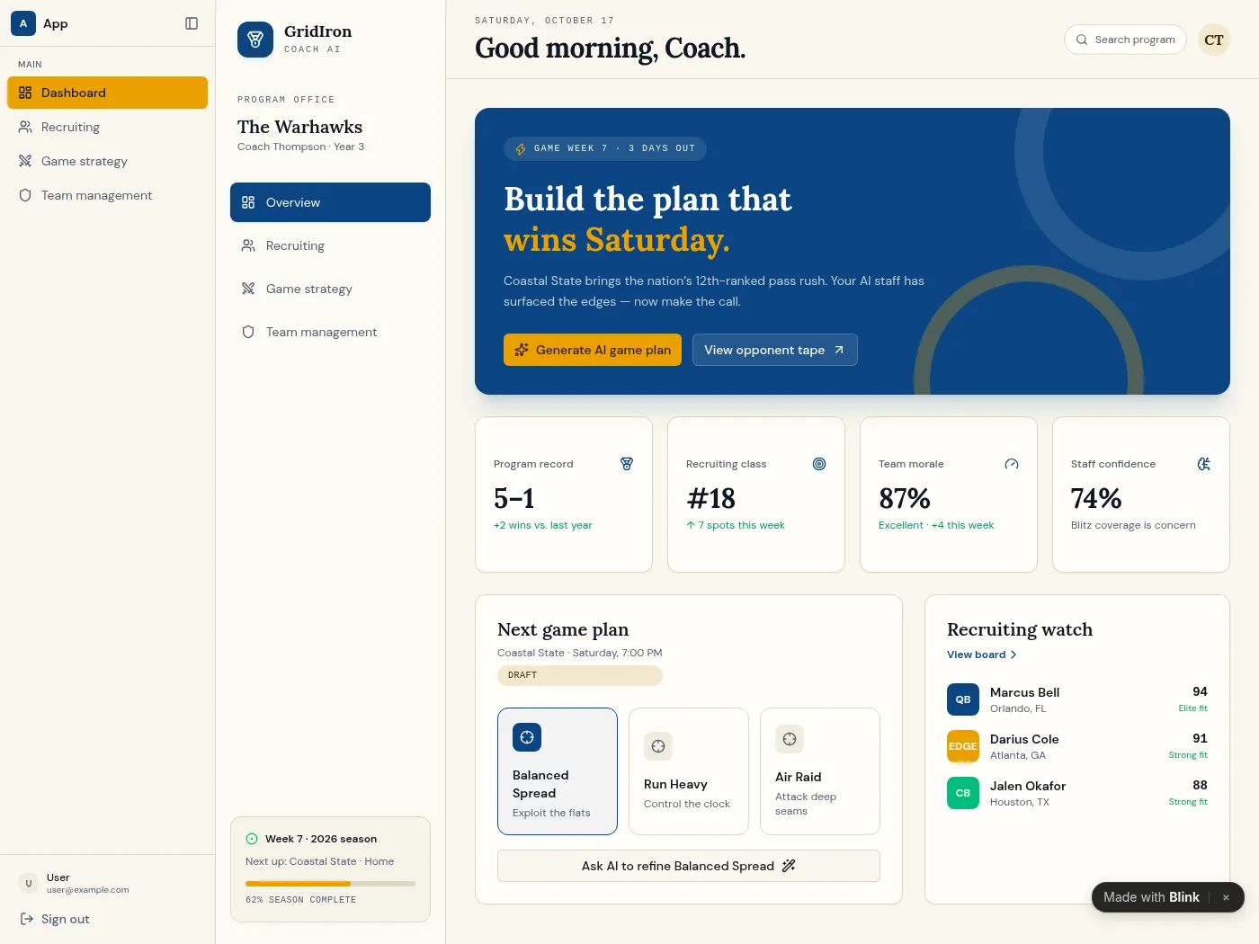 GridIron Coach AI