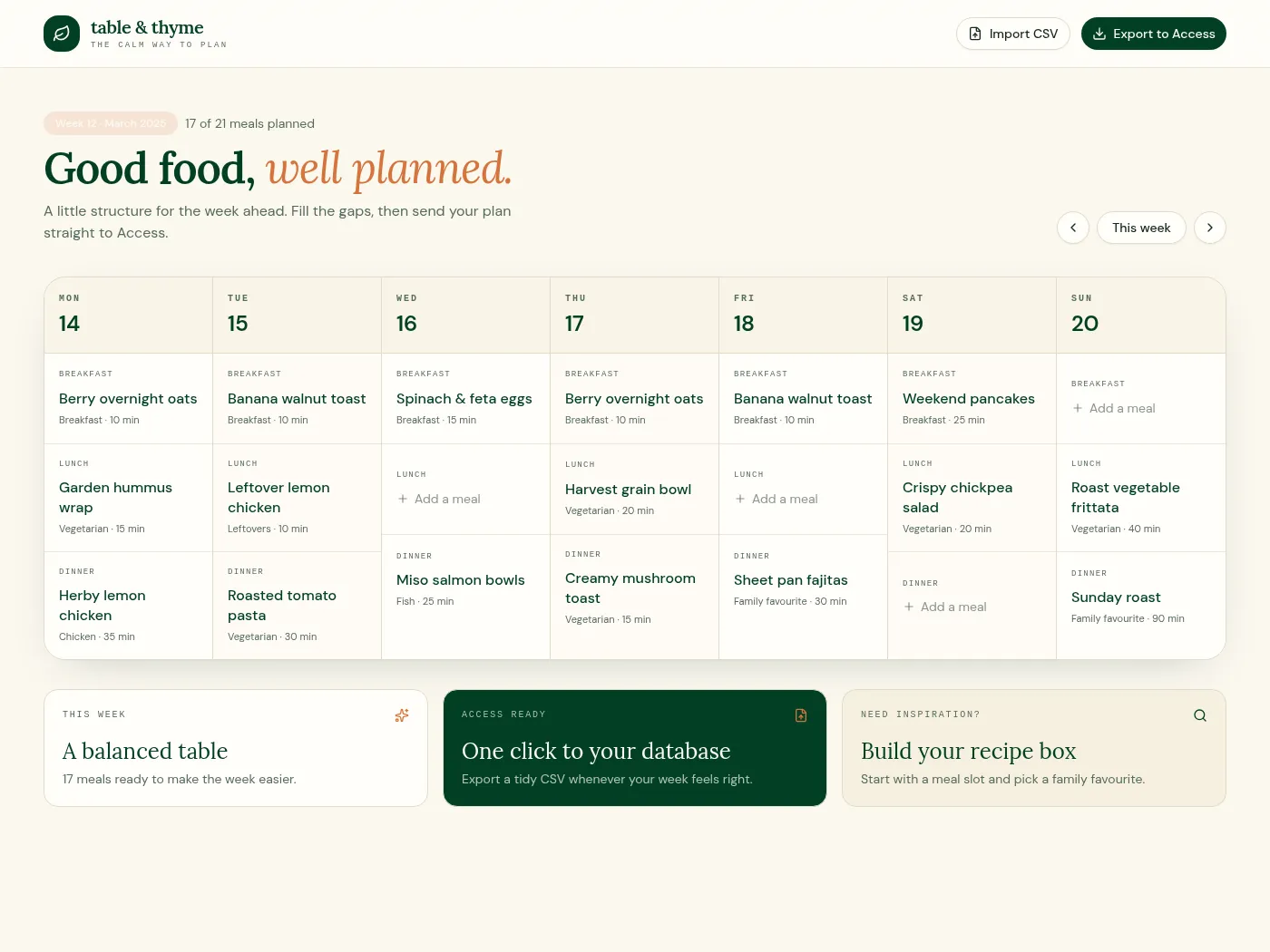 Meal Planner for Access