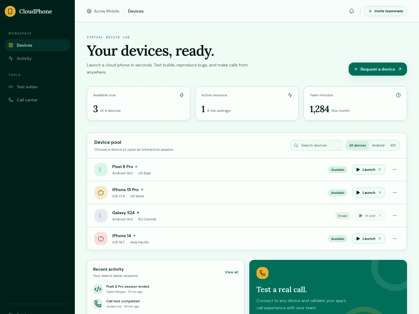 CloudPhone Virtual Devices