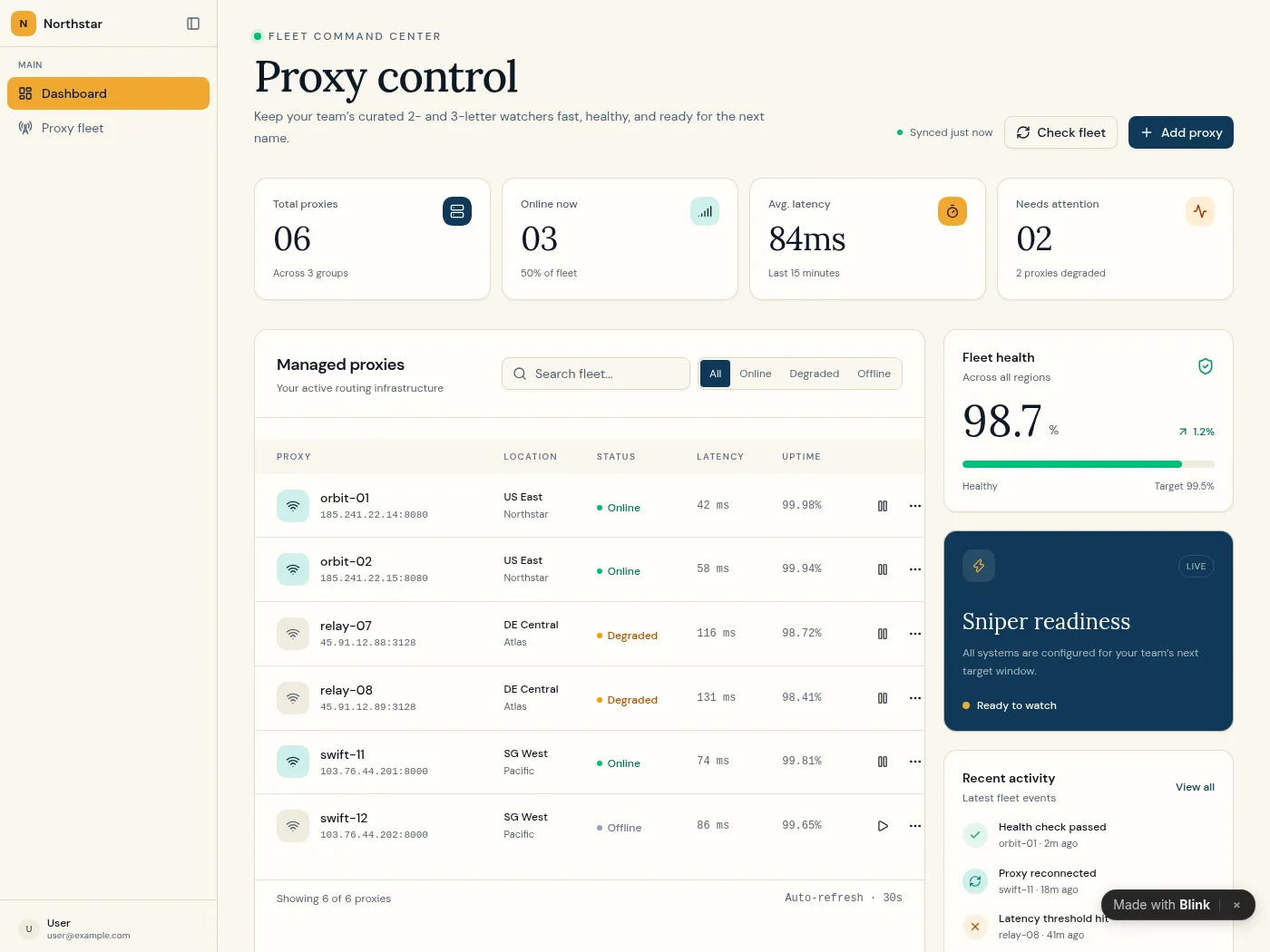 Proxy Sniper Dashboard
