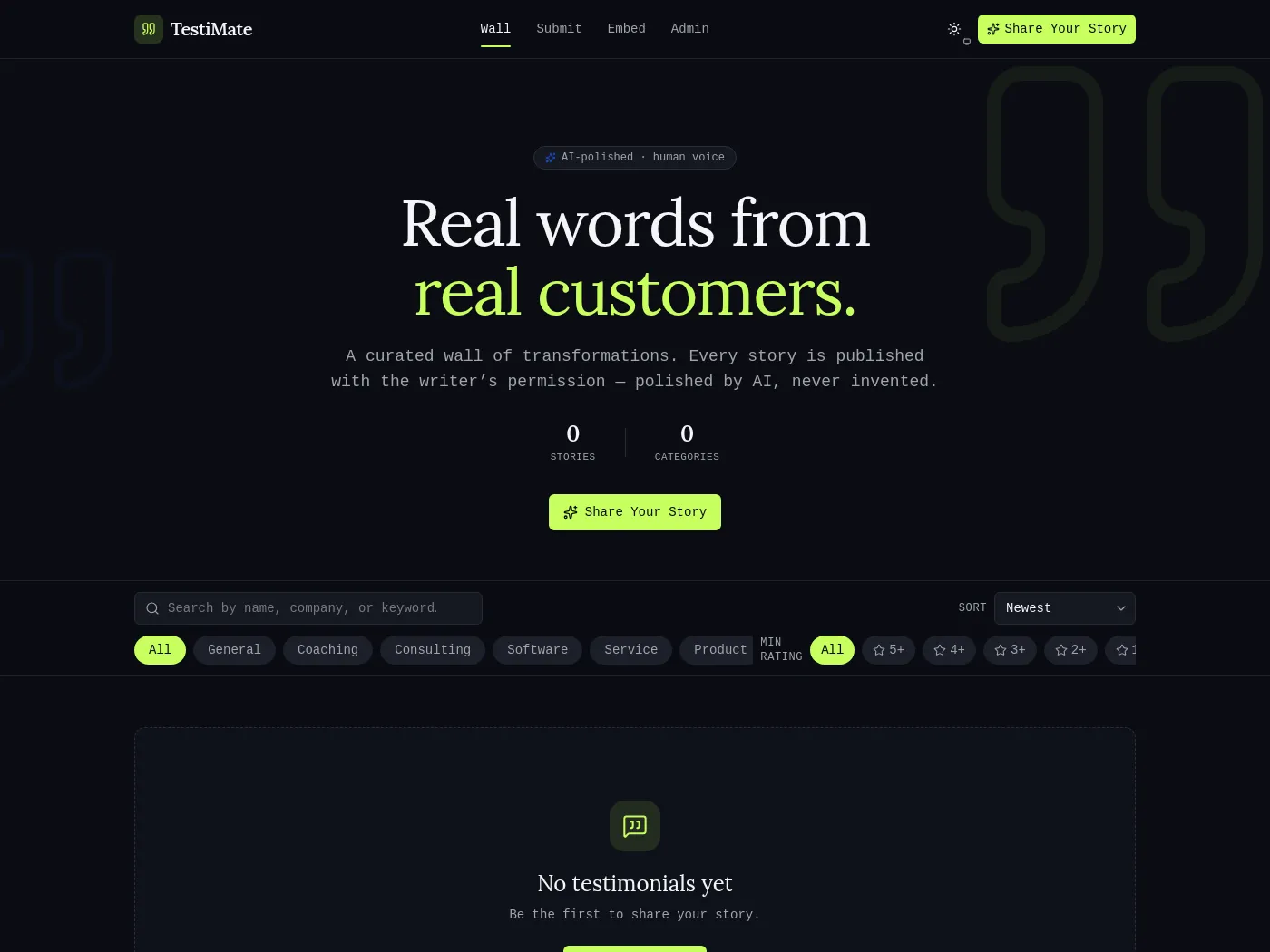 TestiMate AI Wall