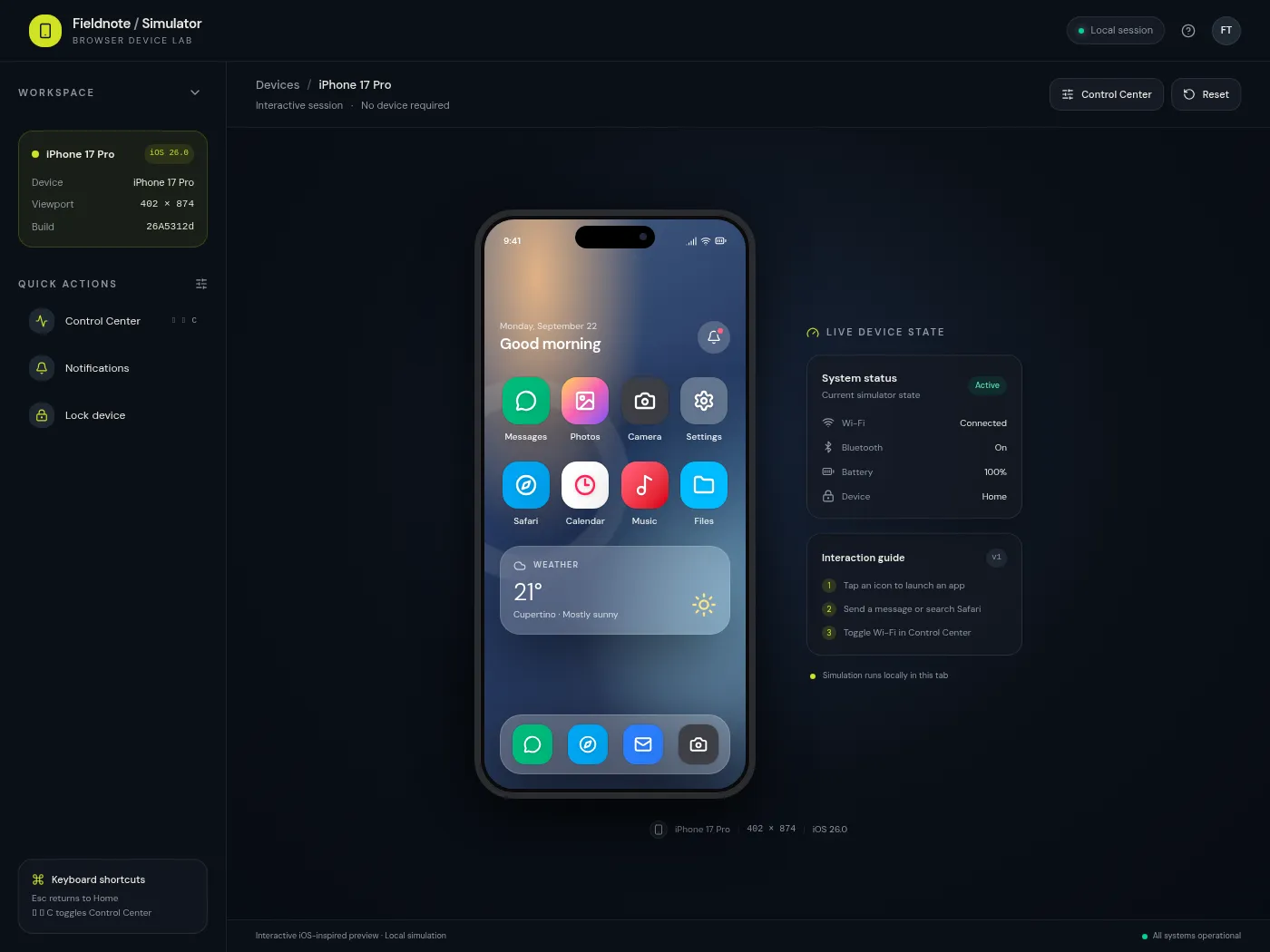 iOS 26 Web Simulator