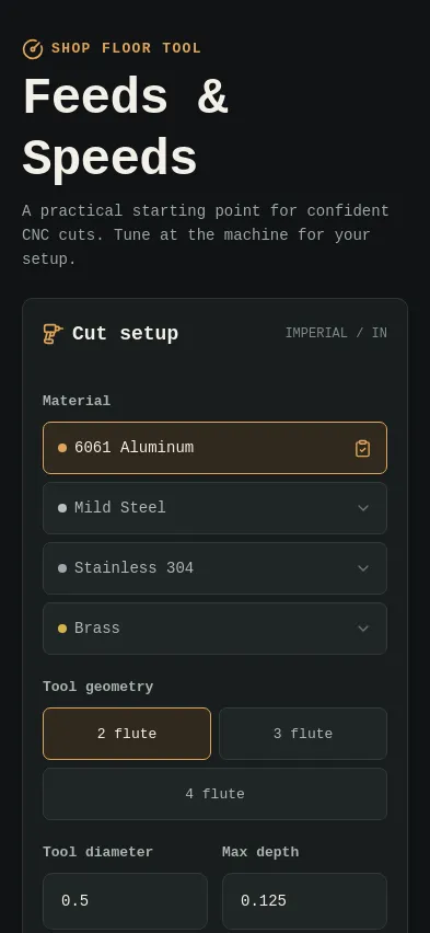 CNC Speed Feeds App