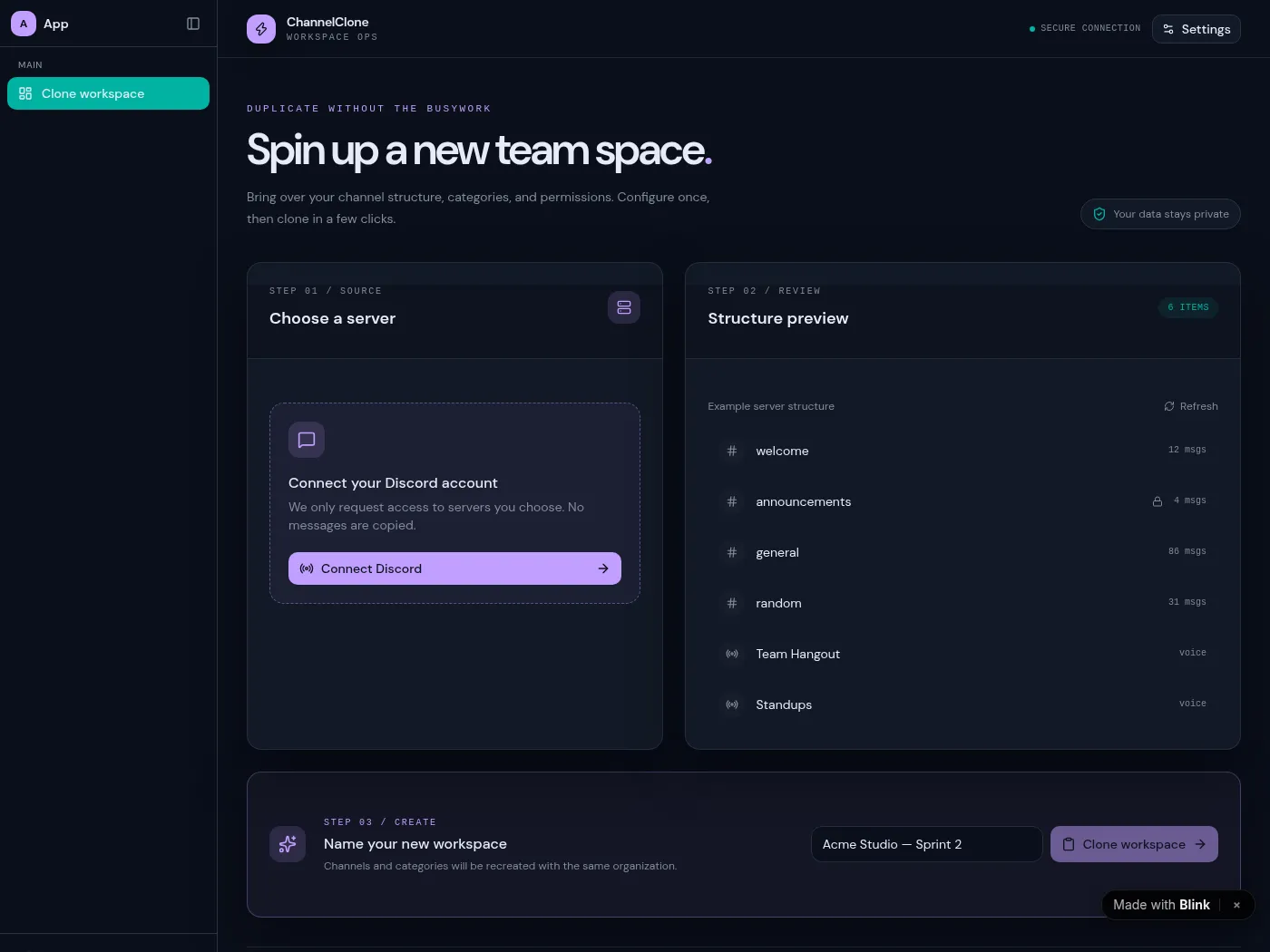 ChannelClone Workspaces