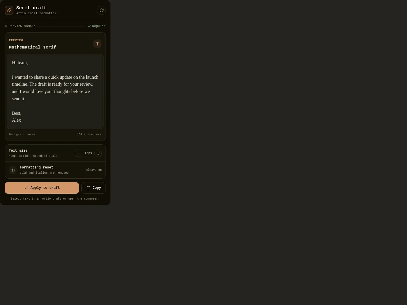 Attio Serif Email Preview
