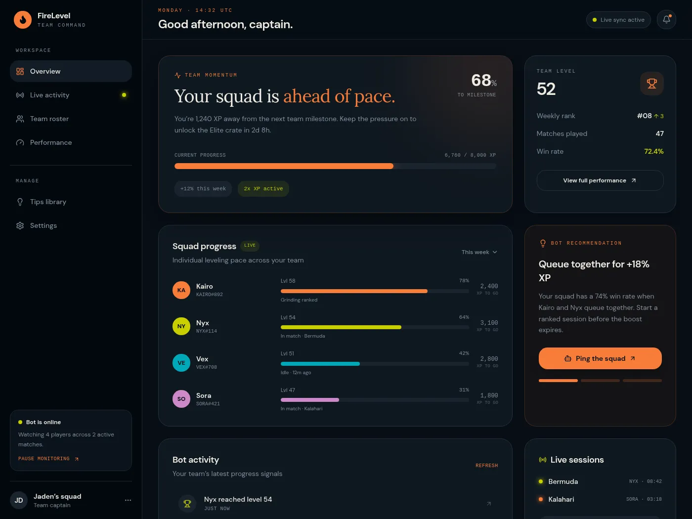 FireLevel Bot Dashboard