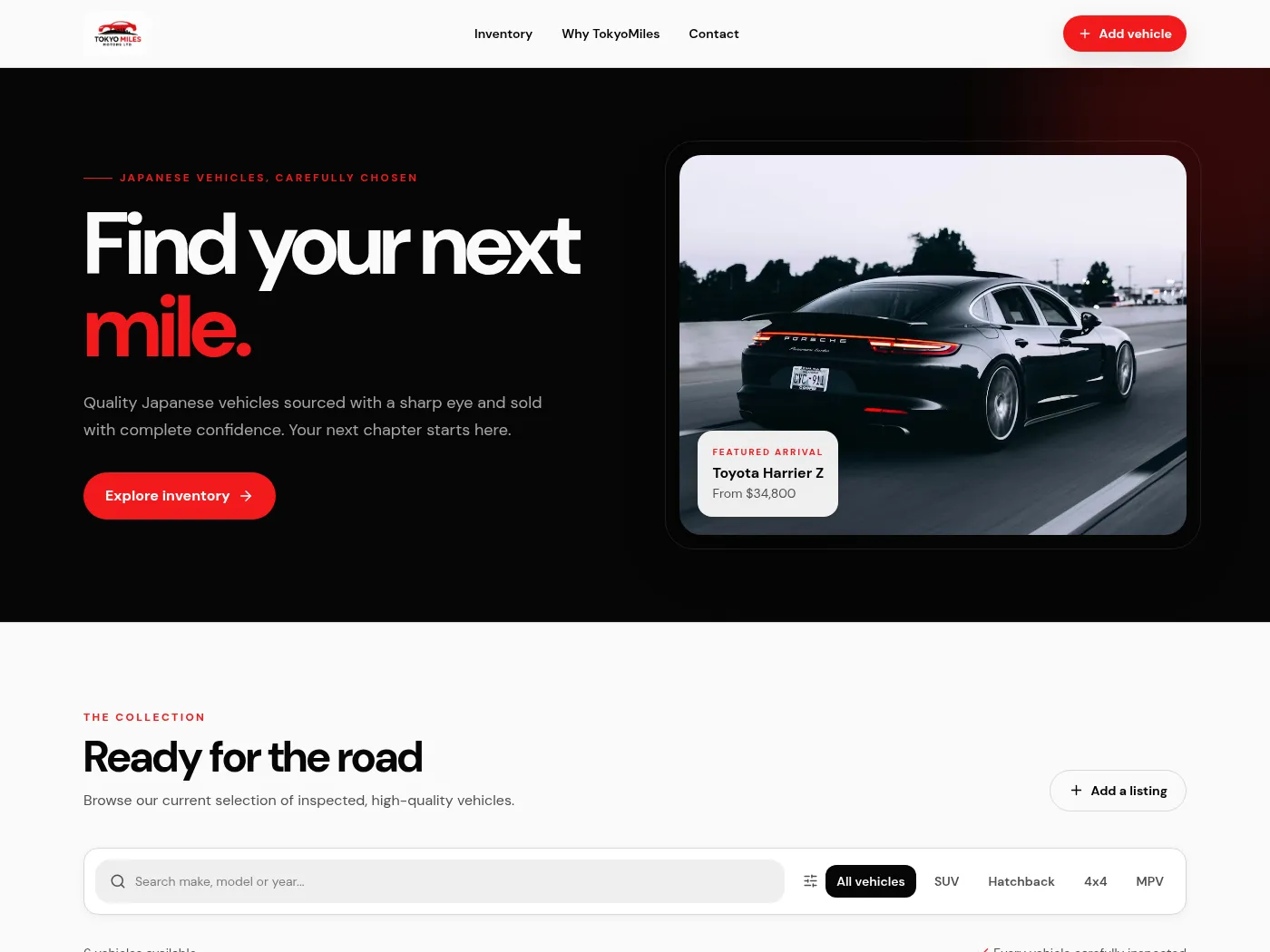 TokyoMiles Motors Website