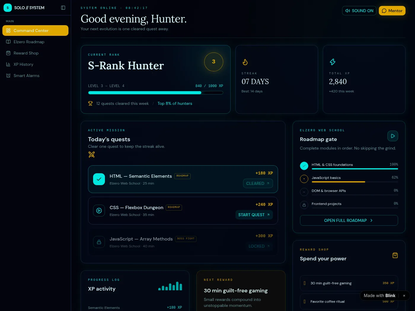 Solo Level Up Dashboard