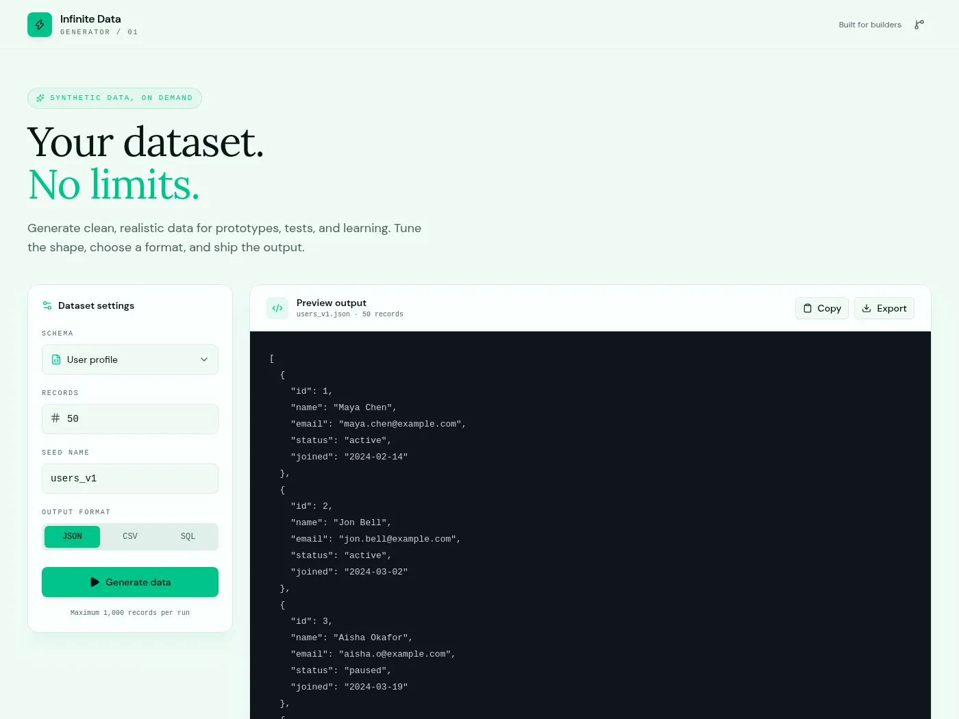 Infinite Data Generator