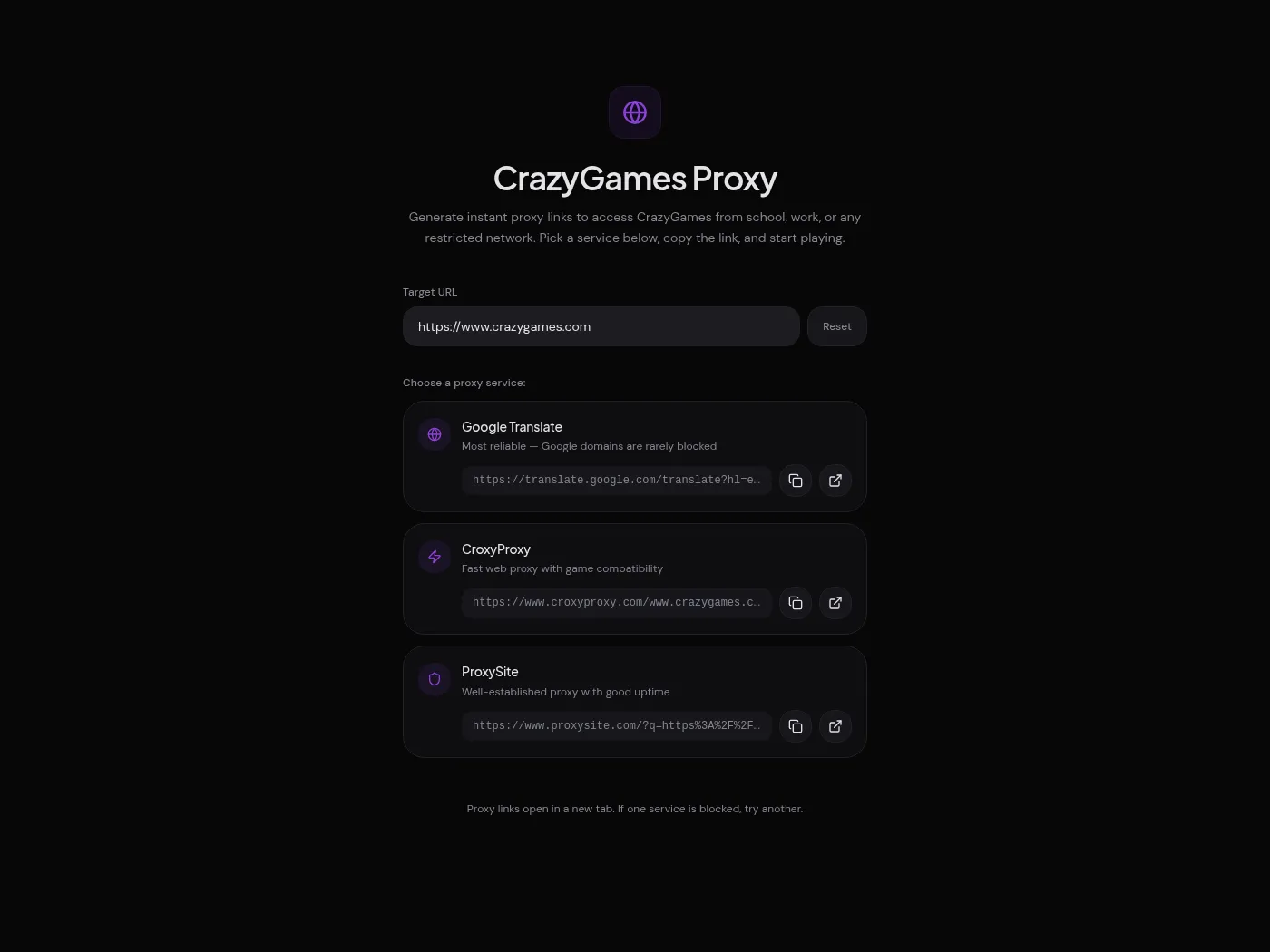 CrazyGames Proxy Linker