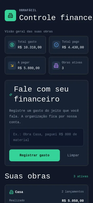ObraFácil Controle Financeiro