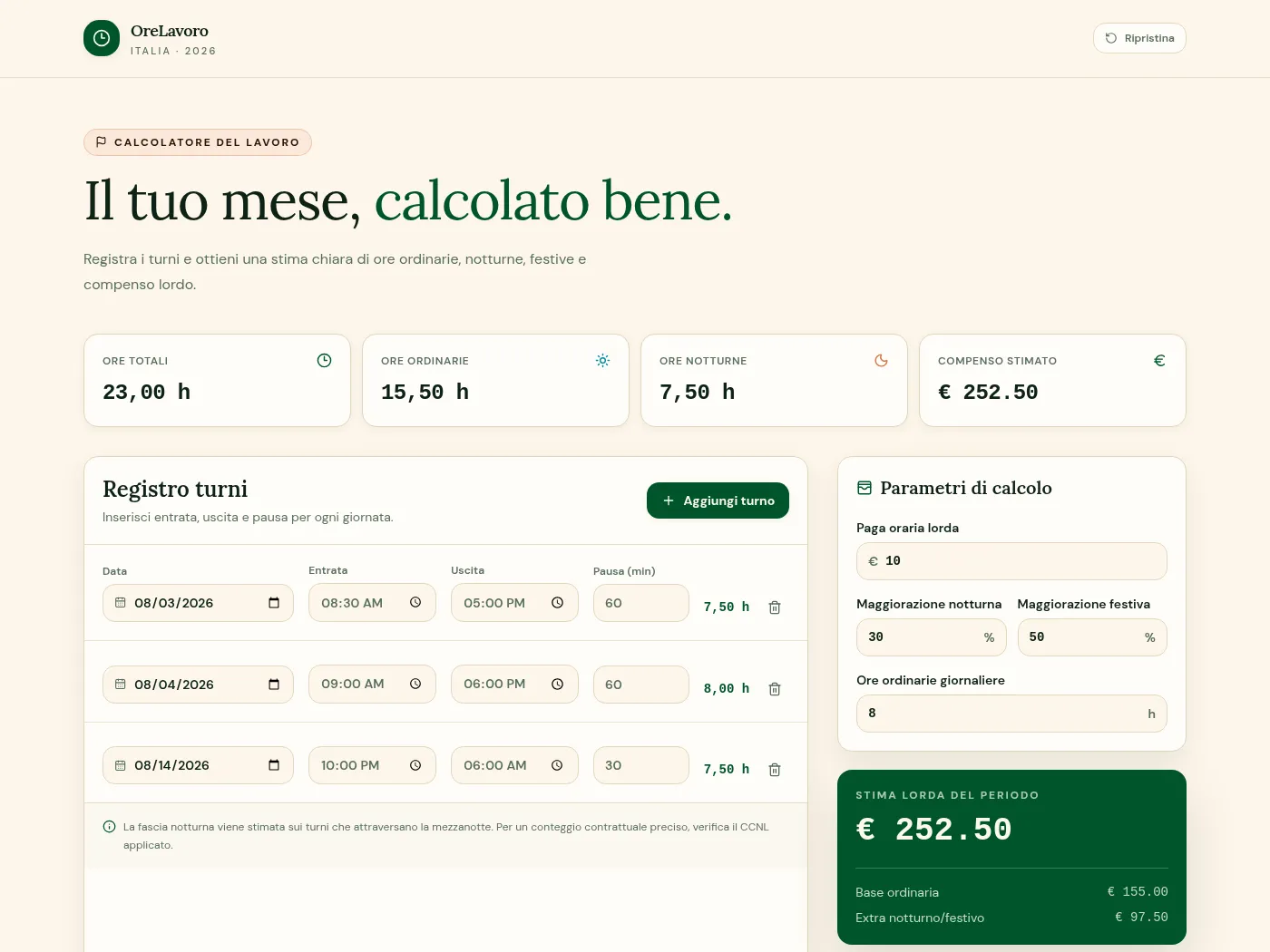 Italian Work Hours Tracker