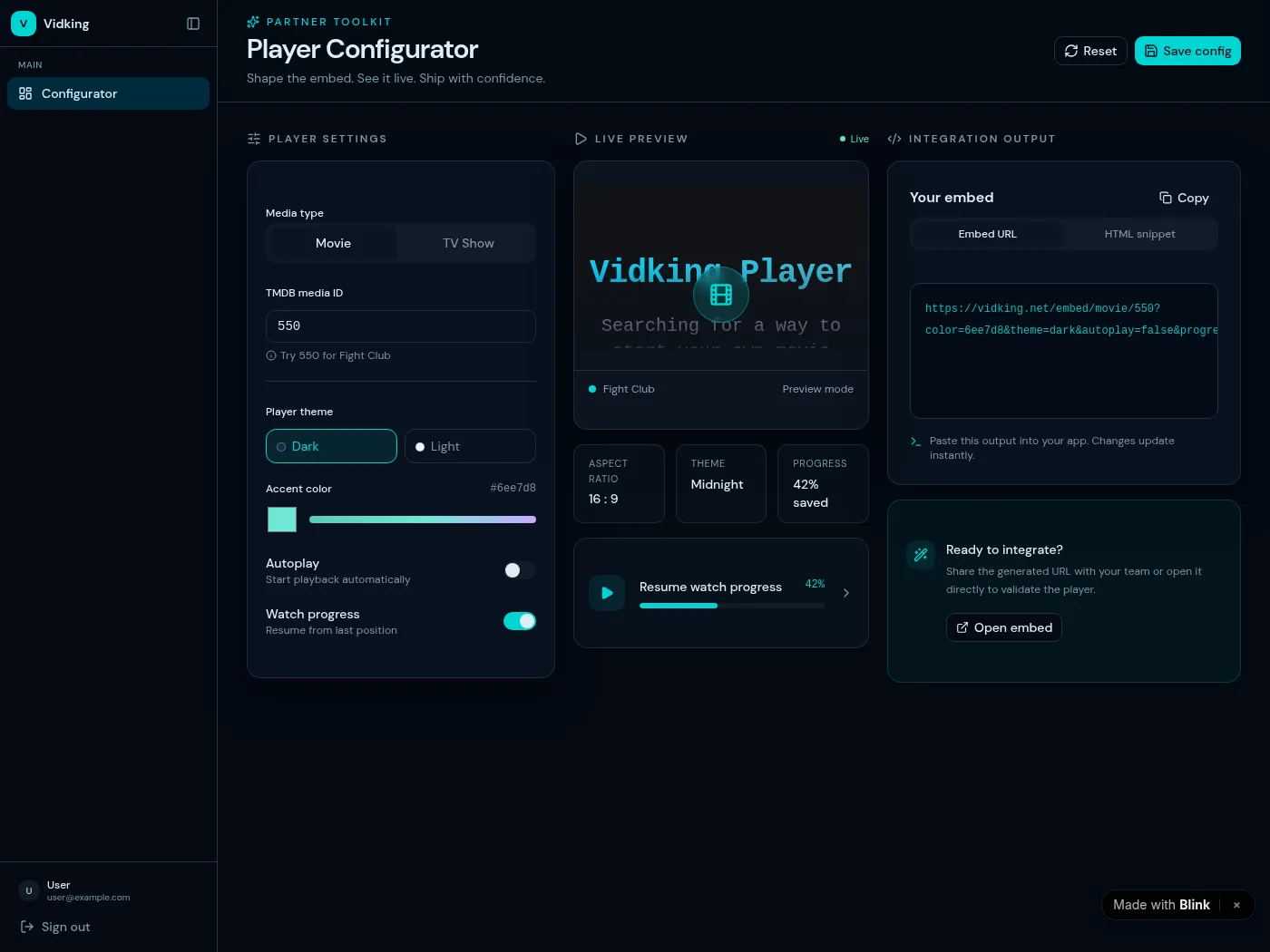 Vidking Player Configurator