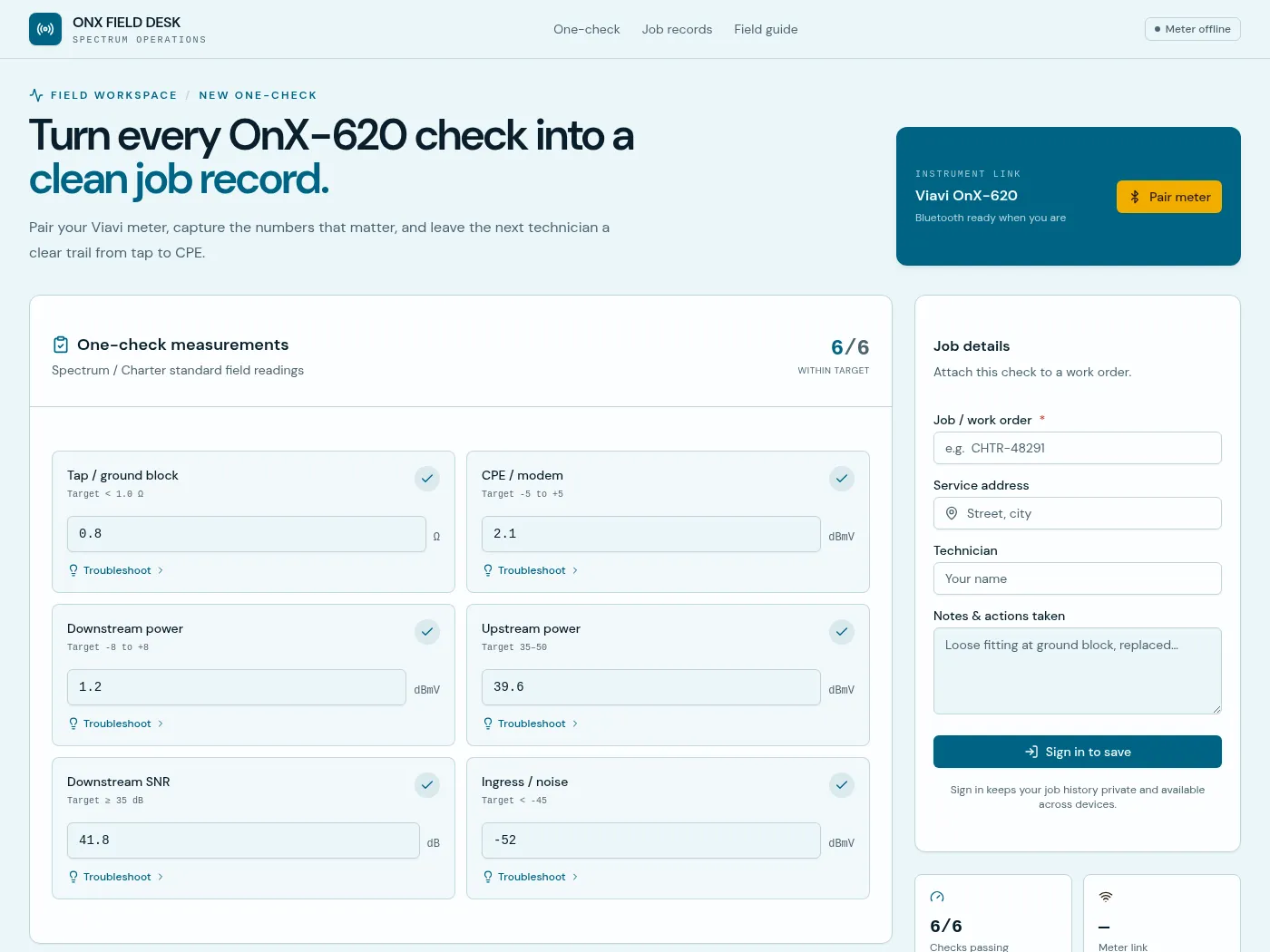 Viavi OnX-620 Job Tracker